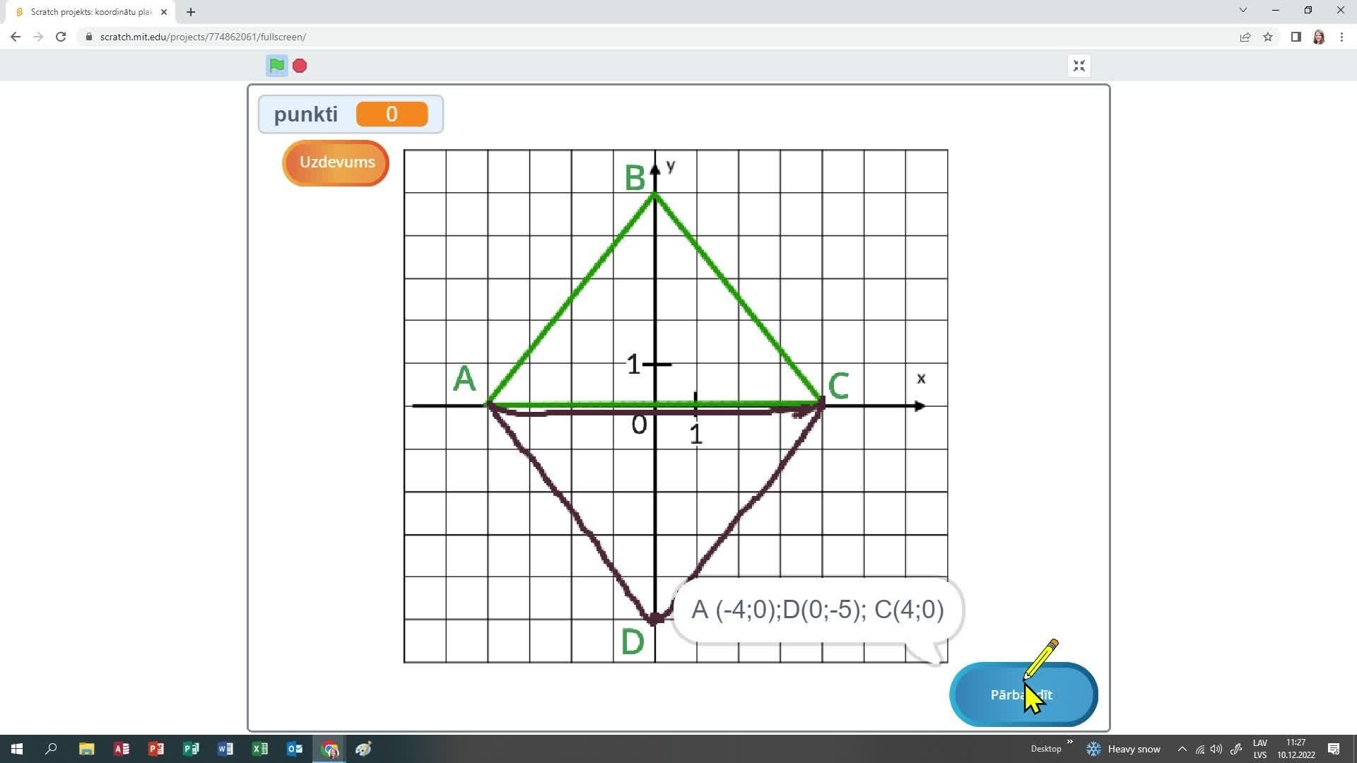 Tavaklase.lv - Scratch projekts: koordinātu plakne un simetriska figūra